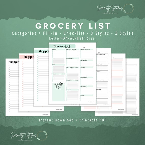 Modern Grocery List Template With Categories Shopping List - Etsy