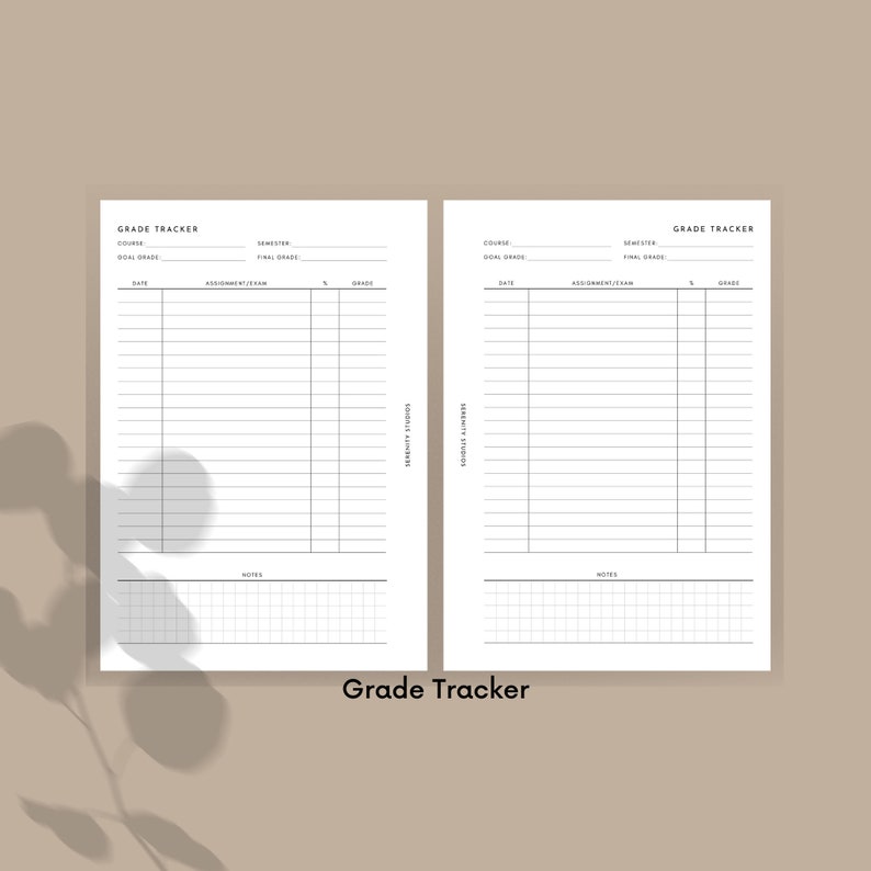 Grade Overview, Grade Tracker, College Student Planner Printable ...