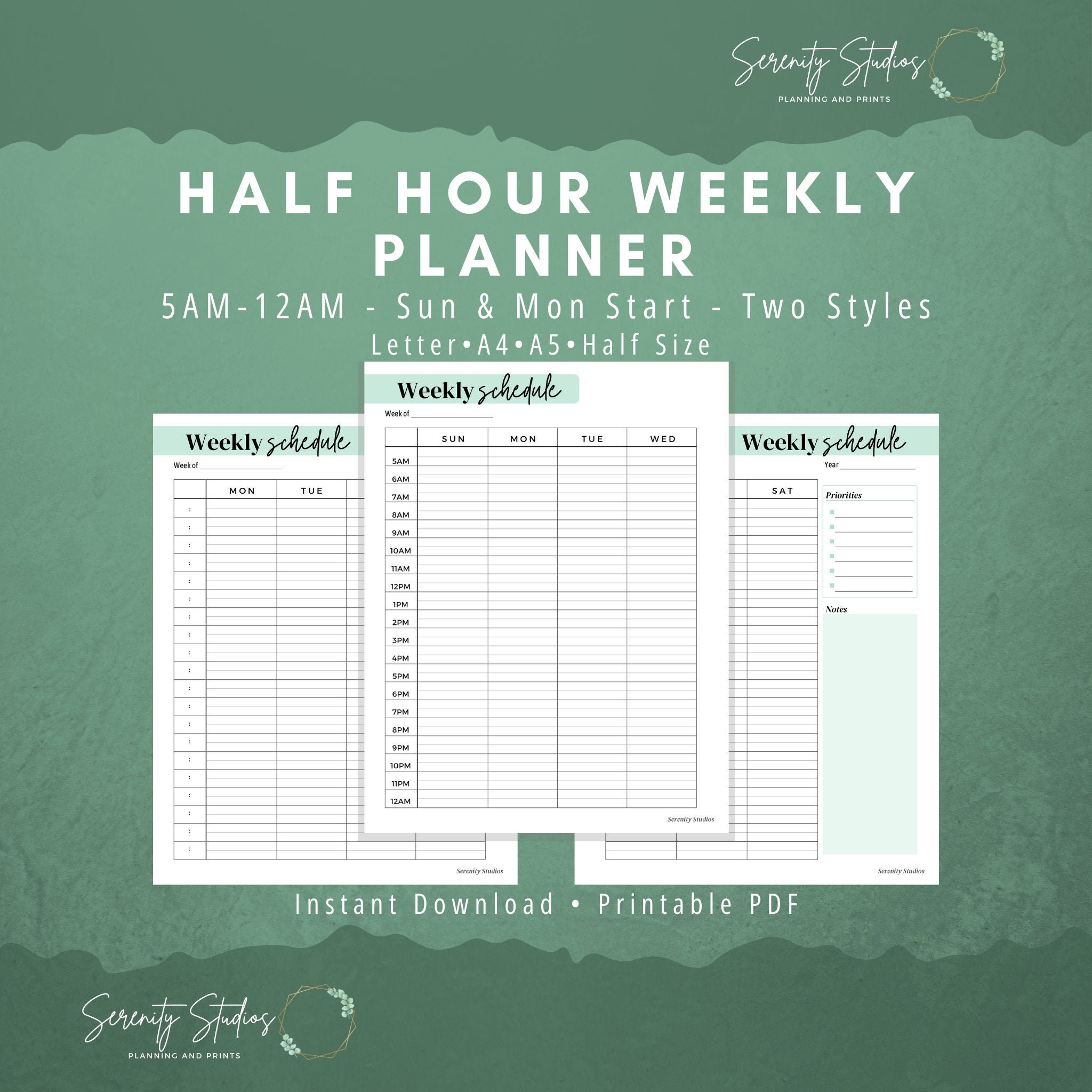 Half Hour Weekly Planner Printable Weekly Schedule 30 Minute | Etsy