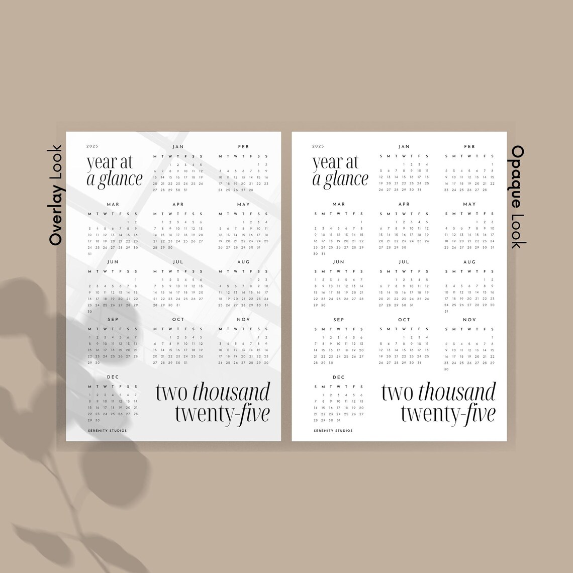 DASHBOARD 2025 at a Glance Planner Insert, Sunday Monday Start, Yearly ...