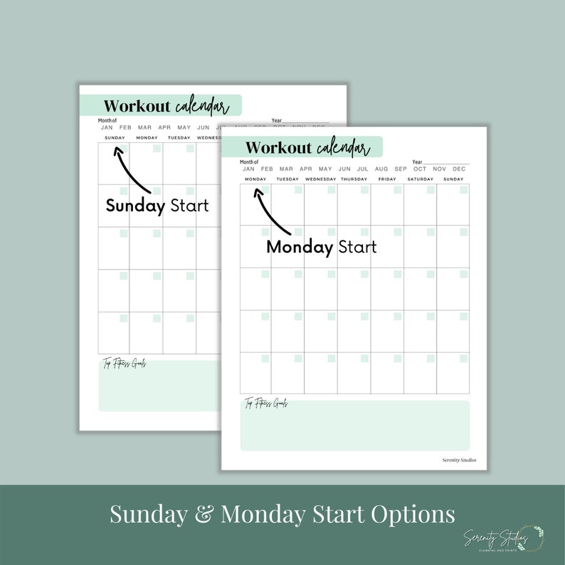 Monthly Workout Calendar Printable, Fitness Tracker, Workout Planner ...