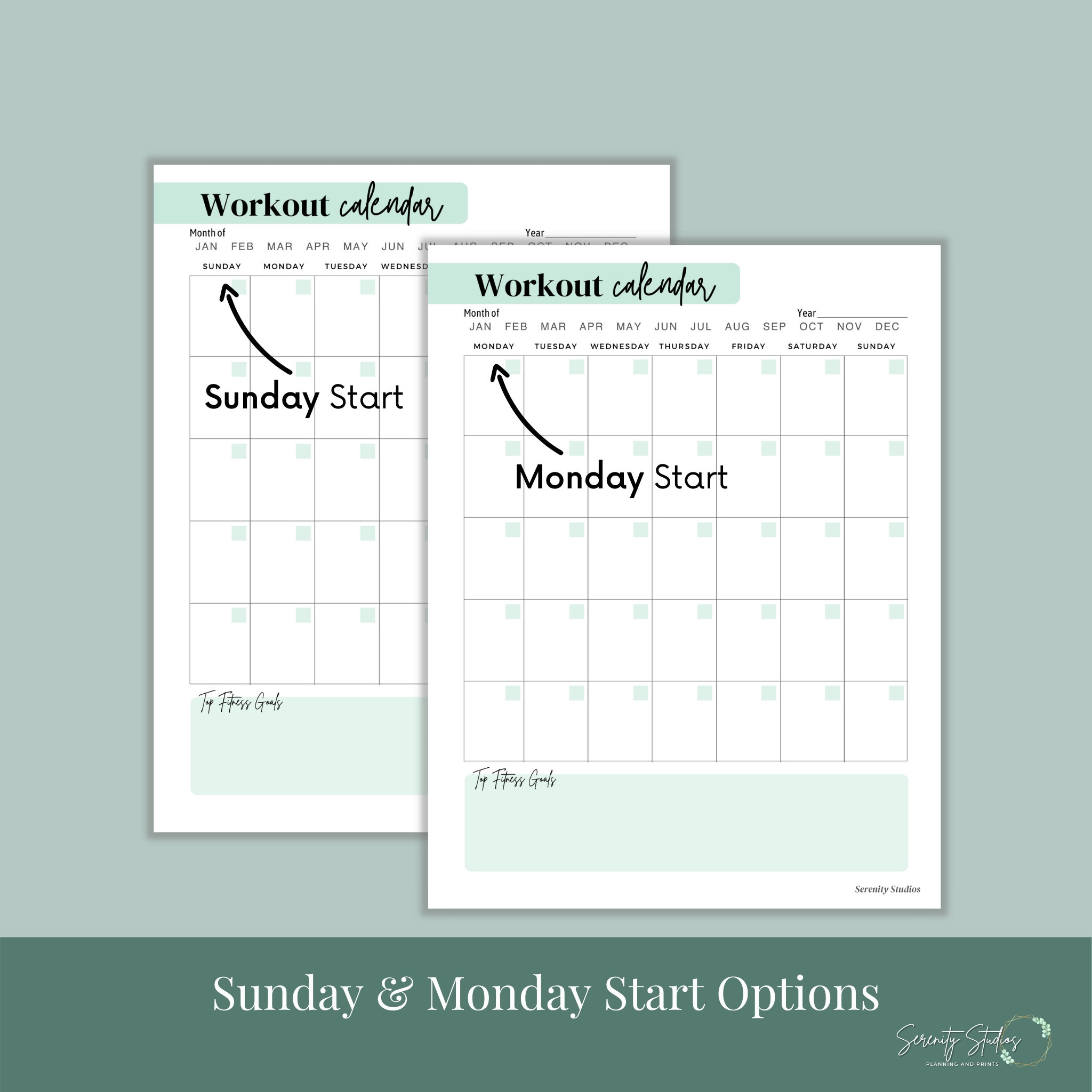 Monthly Workout Calendar Printable, Fitness Tracker, Workout Planner ...