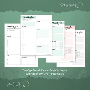 Undated Weekly Planner Printable, Two Page Planner Inserts, to Do List ...
