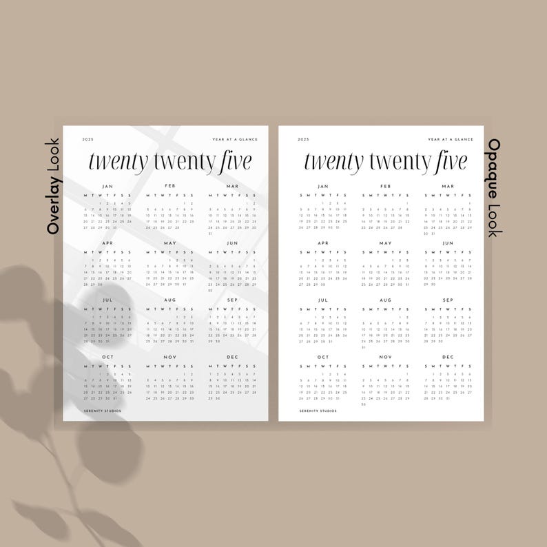 DASHBOARD 2025 at a Glance Planner Insert, Sunday Monday Start, Yearly ...