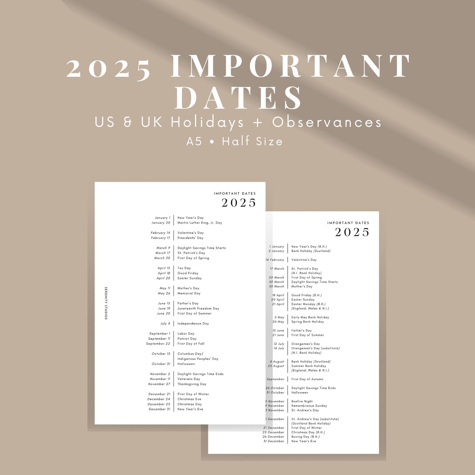 2025 Important Dates, List of Holidays, US Public Holidays, UK Bank ...