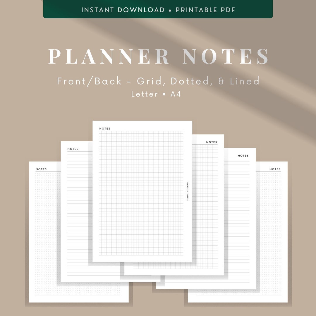 Planner Notes Set, Grid Notes, Lined Notes, Dotted Noted, Printable ...