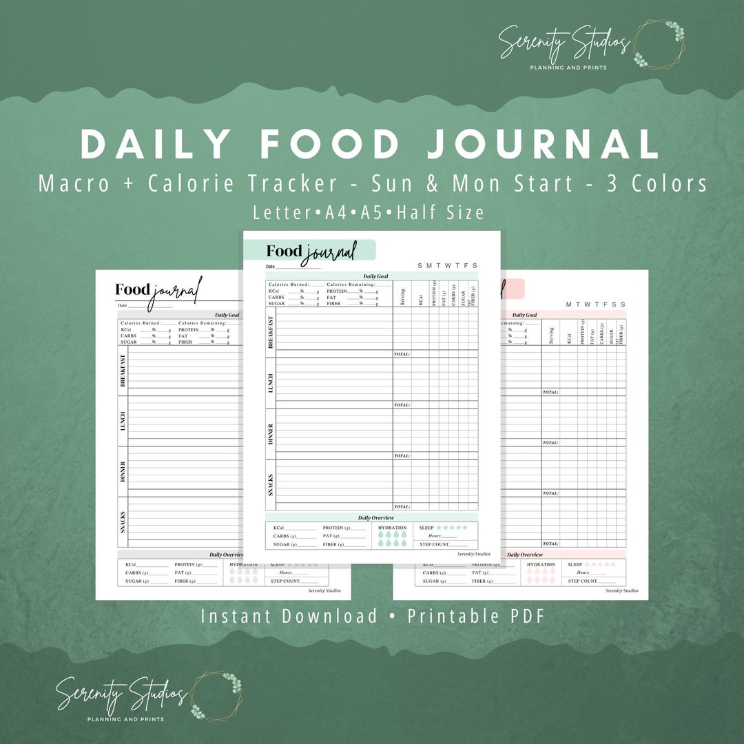 Daily Food Journal, Food Log, Food Diary for Weight Loss, Health ...