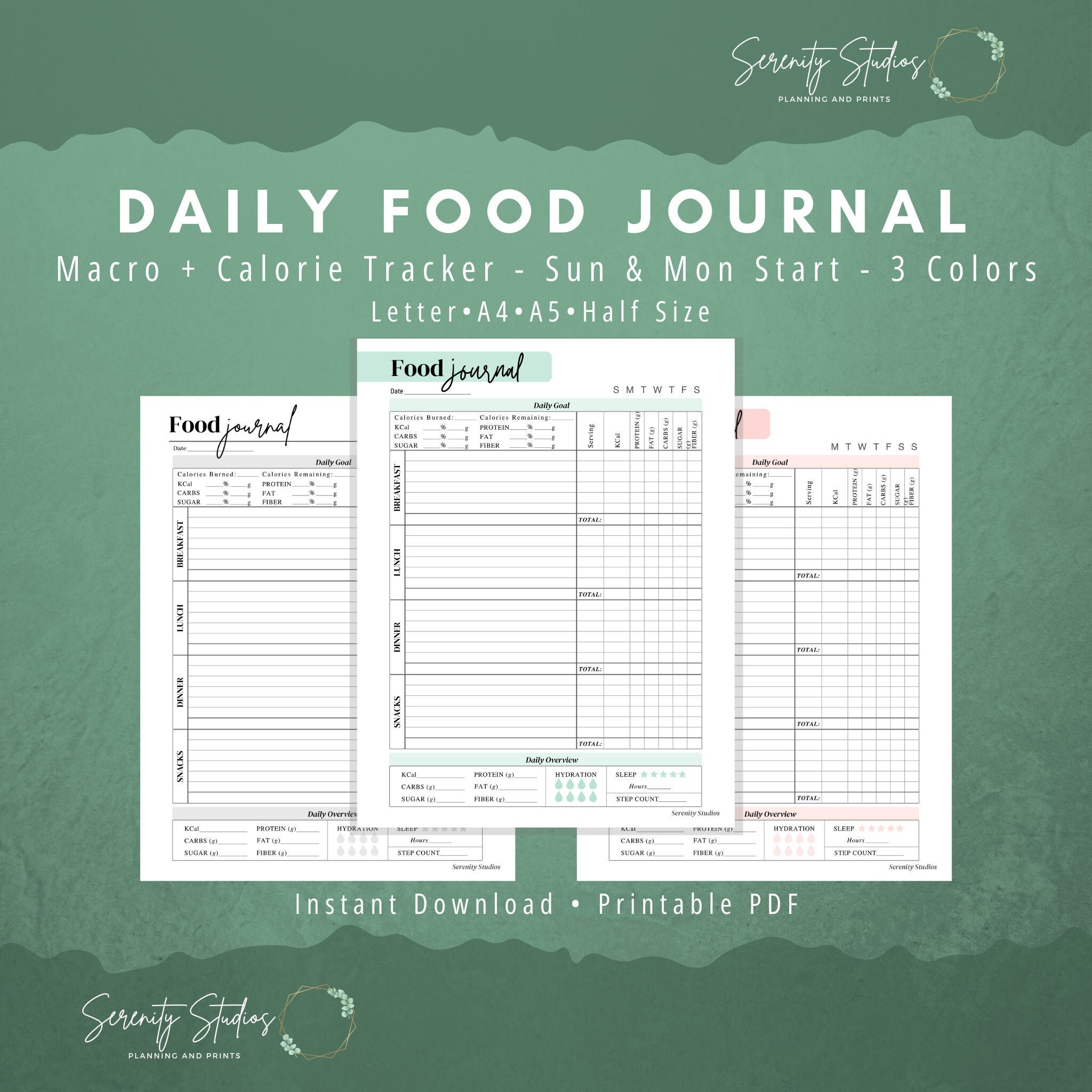 Daily Food Journal, Food Log, Food Diary for Weight Loss, Health ...