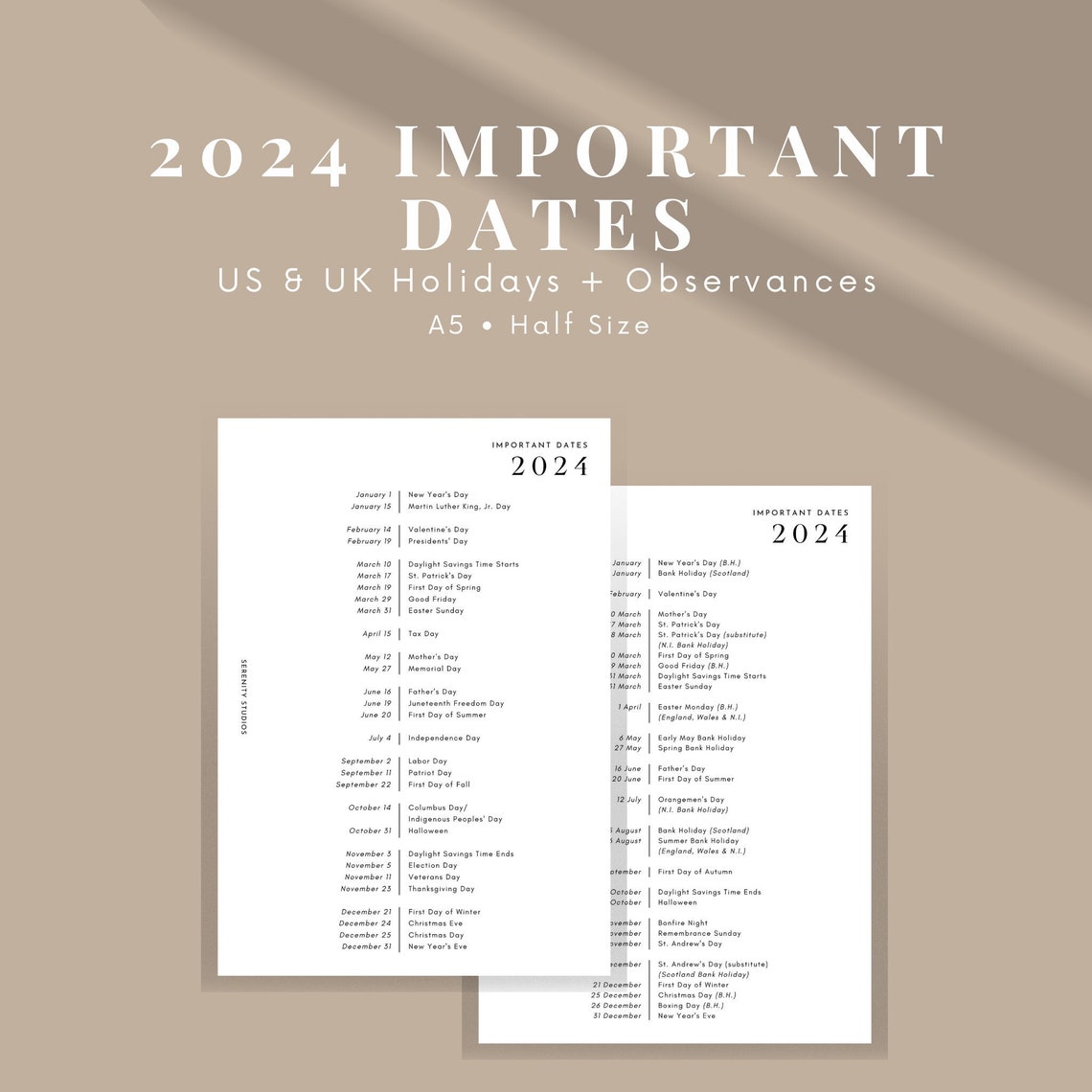 2024 Important Dates, List of Holidays, US Public Holidays, UK Bank ...