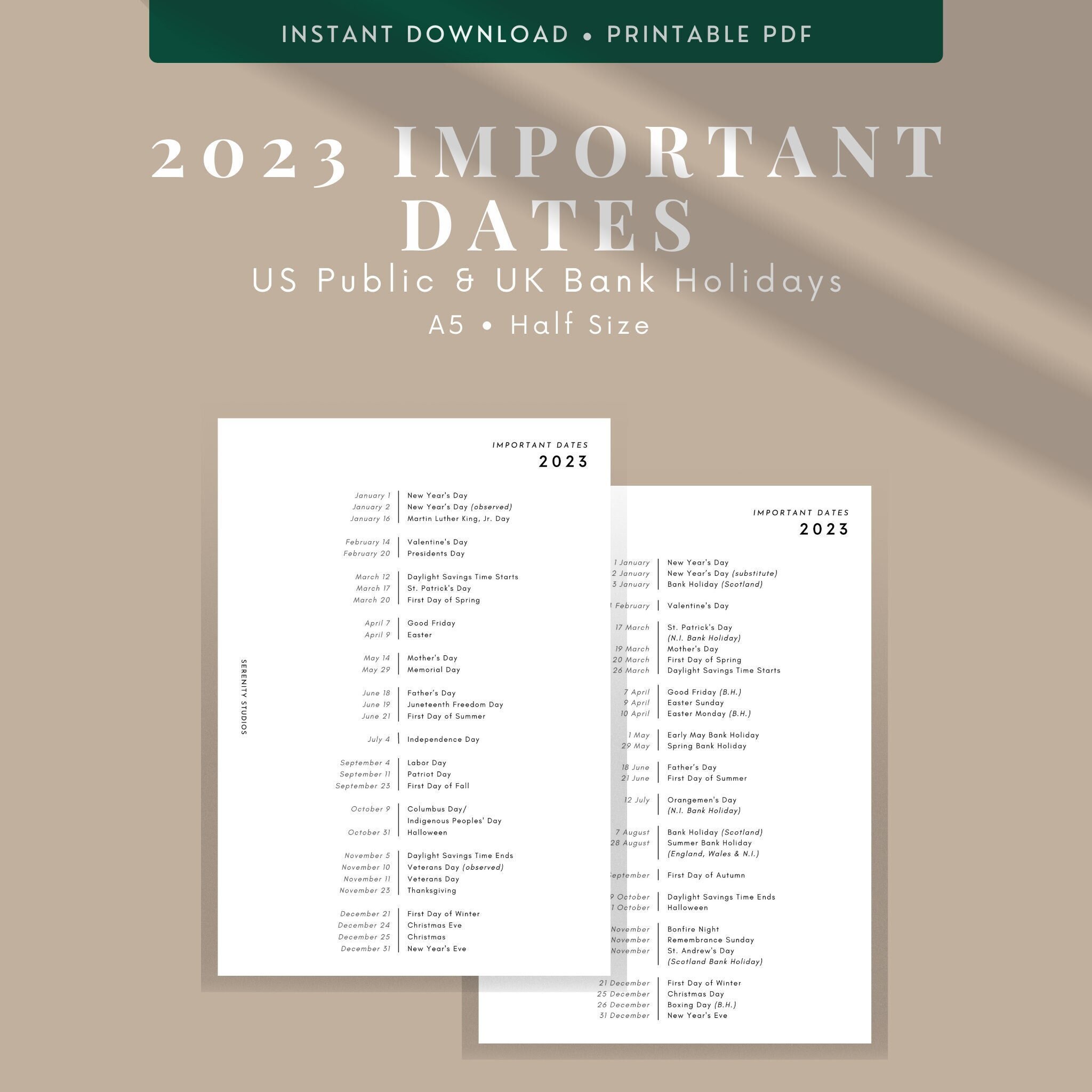 List Of Important Dates