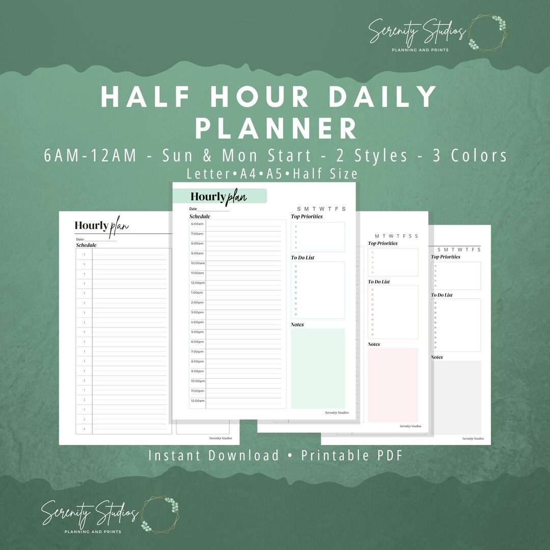 Half Hour Daily Planner Printable, 30 Minute Planner, Daily Schedule ...