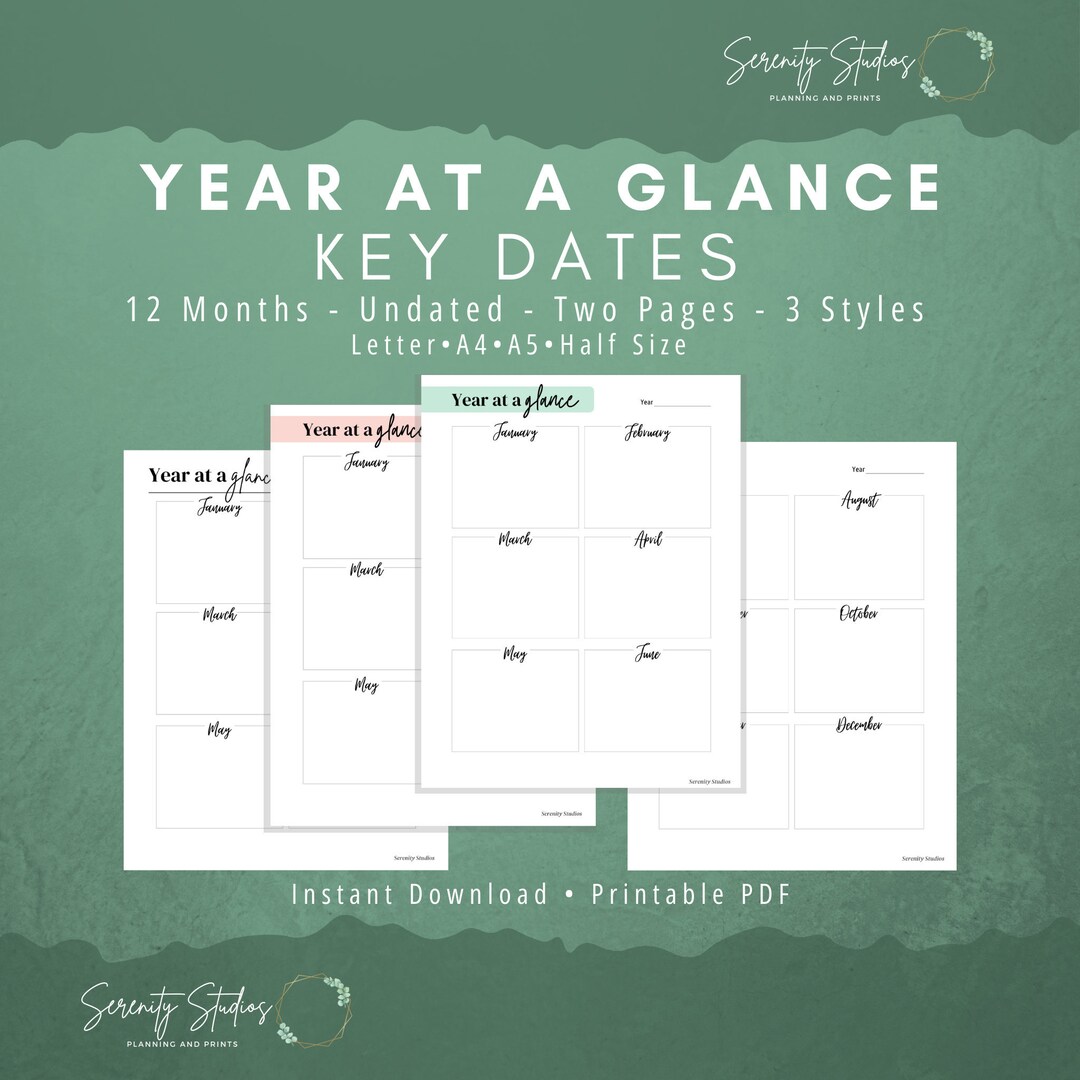 Year at a Glance, Important Dates, Yearly Planner, Yearly Overview ...