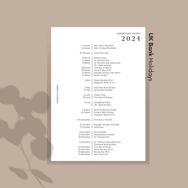 2024 Important Dates, List of Holidays, US Public Holidays, UK Bank ...