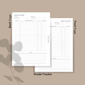 Grade Overview, Grade Tracker, College Student Planner Printable ...
