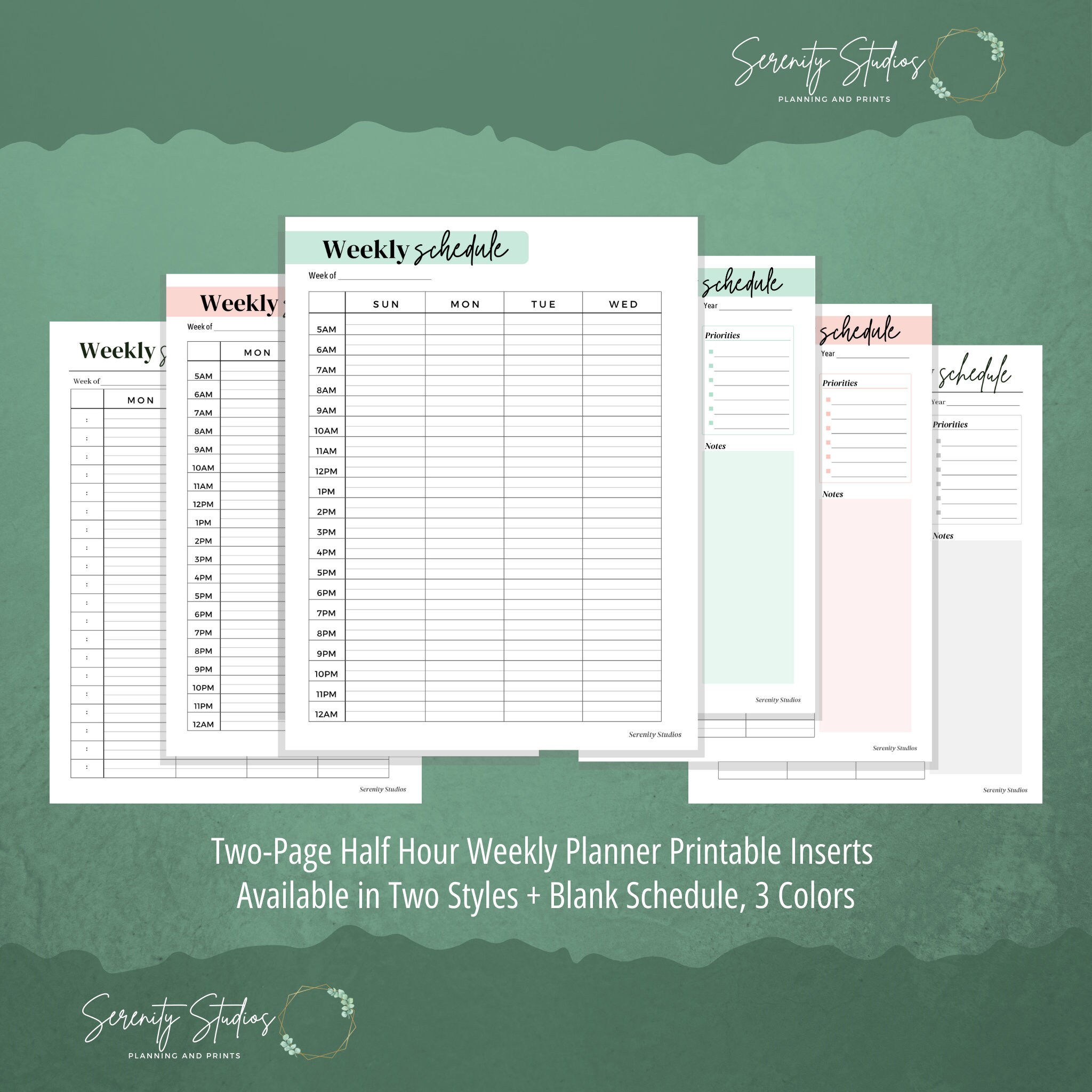 Half Hour Weekly Planner Printable, Weekly Schedule, 30 Minute Planner ...