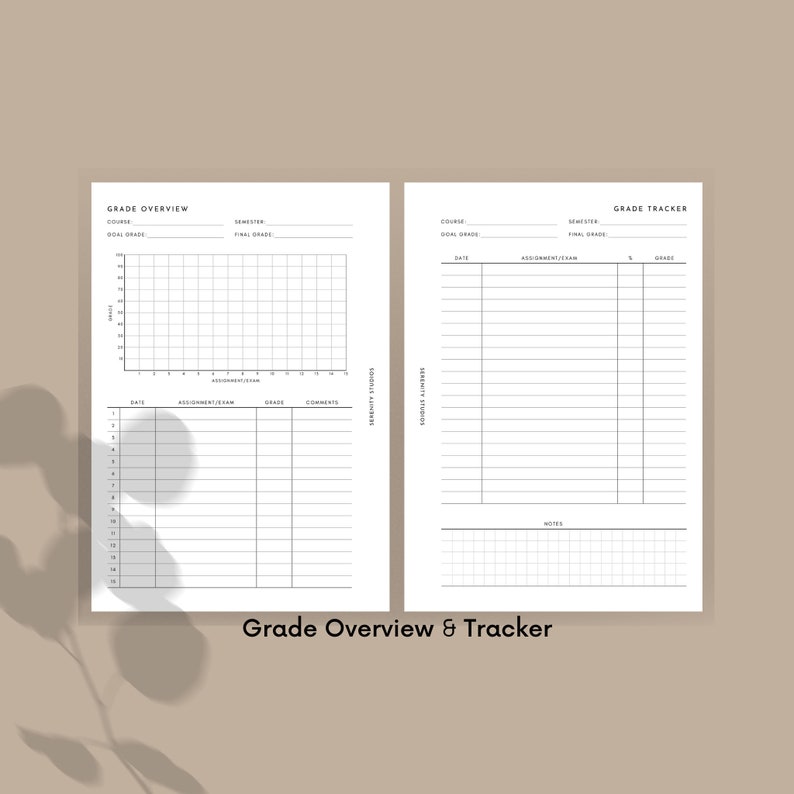 Grade Overview, Grade Tracker, College Student Planner Printable ...