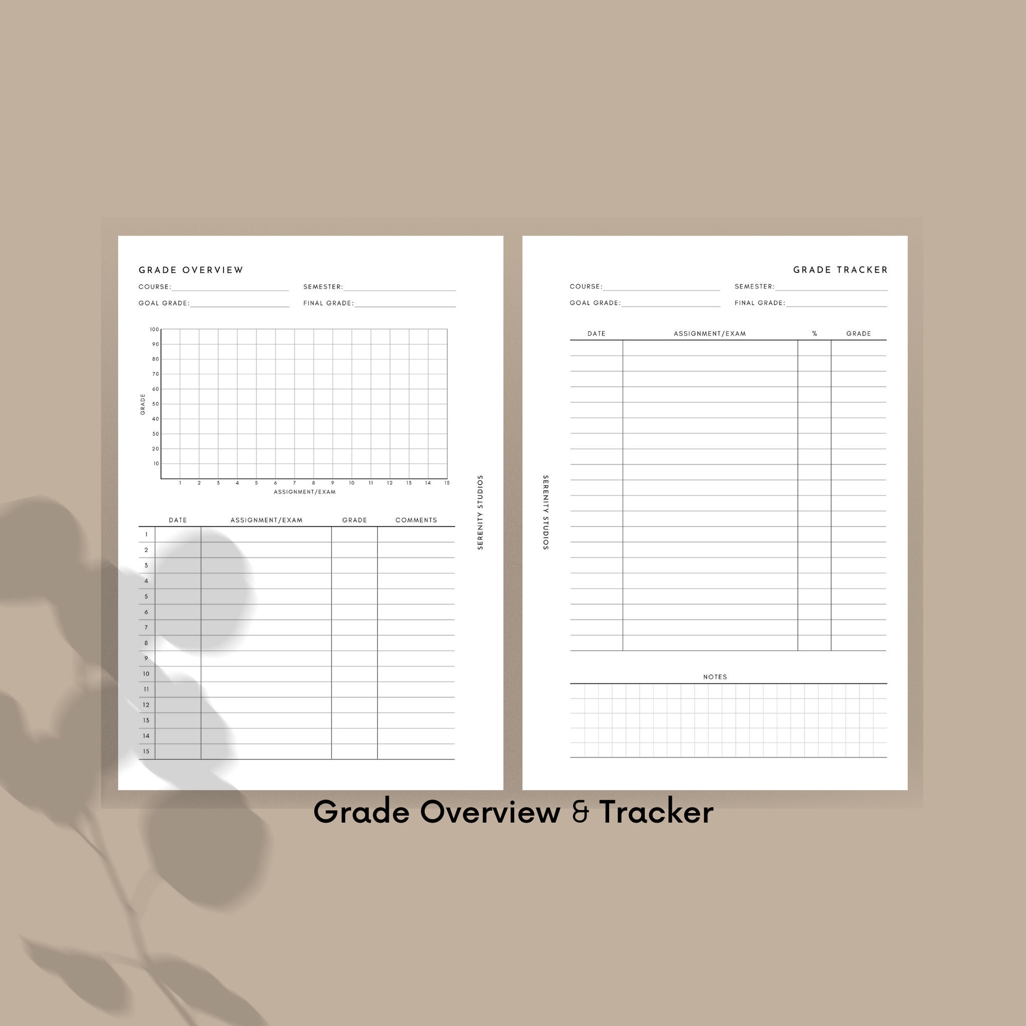 Grade Overview, Grade Tracker, College Student Planner Printable ...