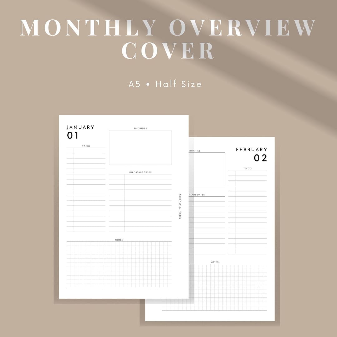 2025 Monthly Overview Cover, Month at a Glance, Monthly Calendar ...