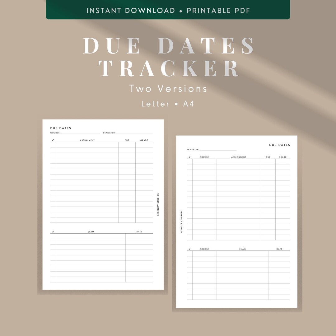 Due Dates Tracker, Coursework Tracker, Assignment Tracker, Course ...