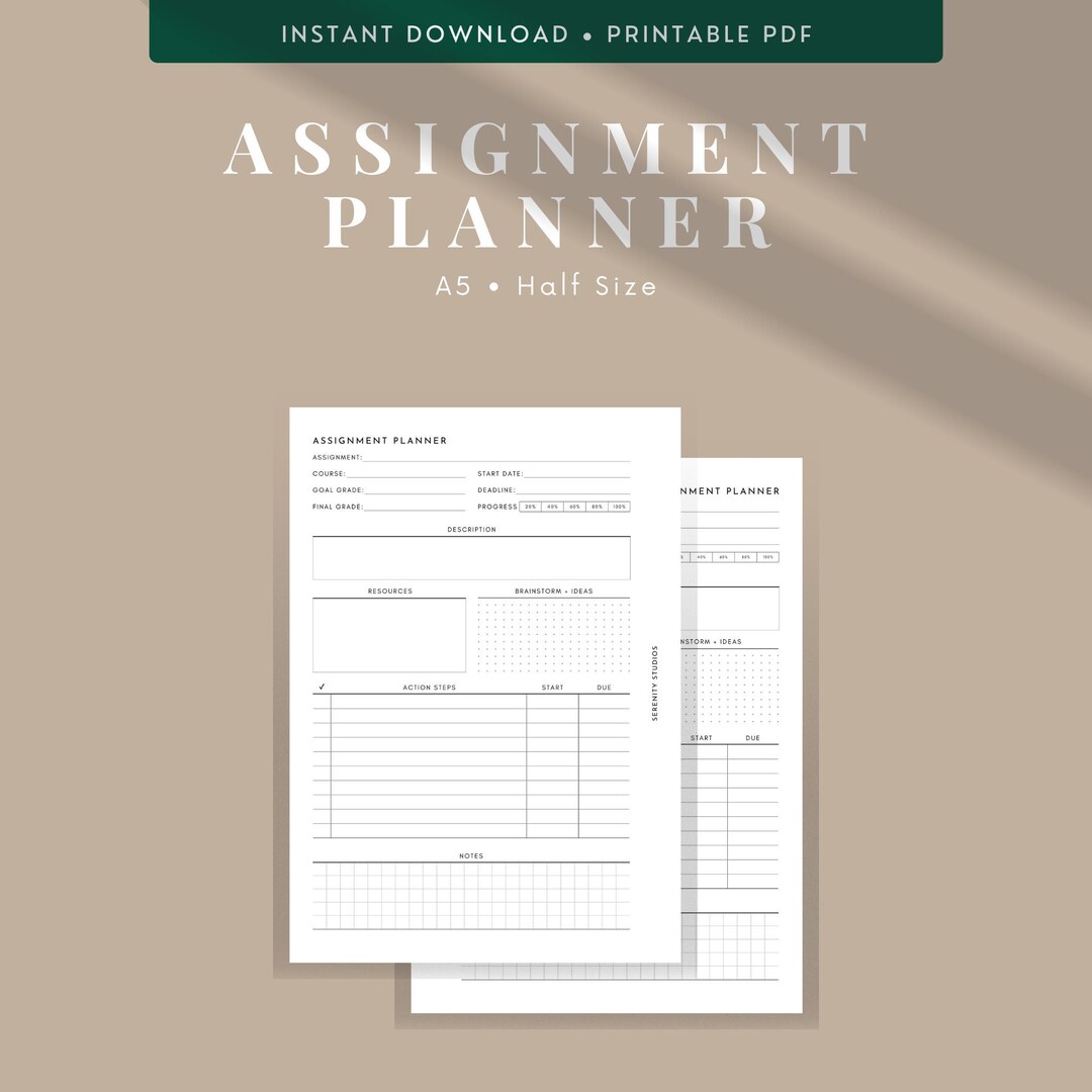Assignment Planner, Assignment Tracker, Homework Planner, College ...