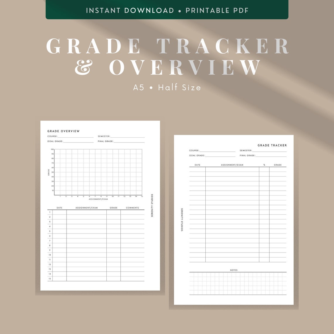 Grade Overview, Grade Tracker, College Student Planner Printable ...