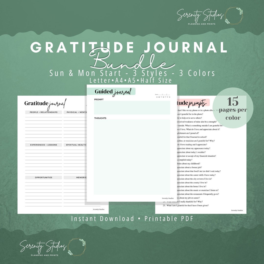 BUNDLE Gratitude Journal Template With Prompts, Guided Journal ...