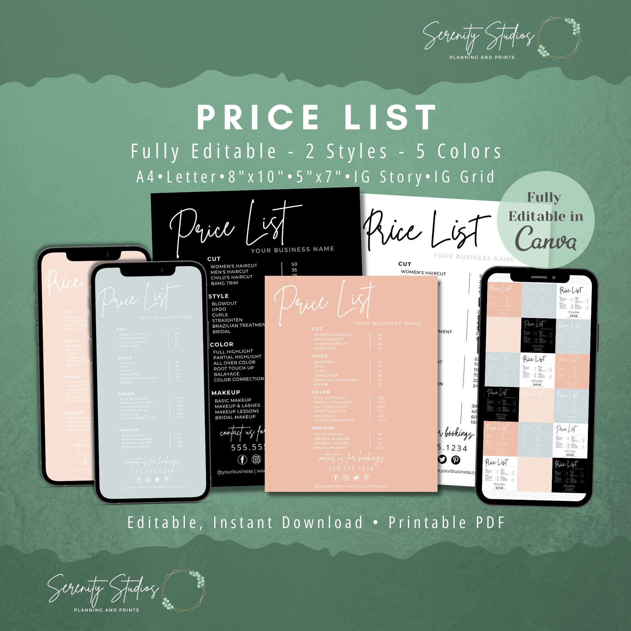 Editable Price List Template Canva 6 SIZES Small Business - Etsy