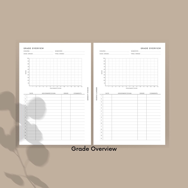 Grade Overview, Grade Tracker, College Student Planner Printable, Semester Planner, Study ...