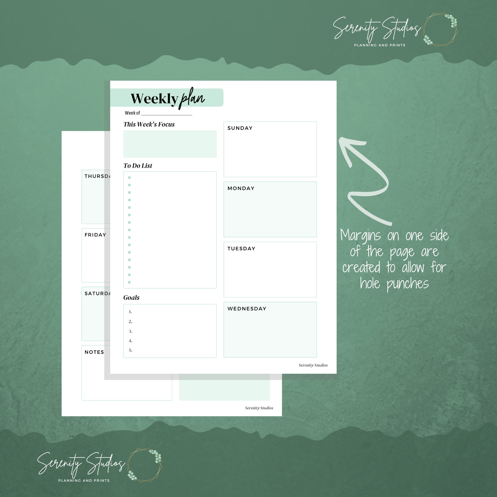 Undated Weekly Planner Printable Two Page Planner Inserts to | Etsy