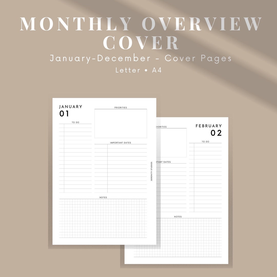 2025 Monthly Overview Cover, Month at a Glance, Monthly Calendar ...