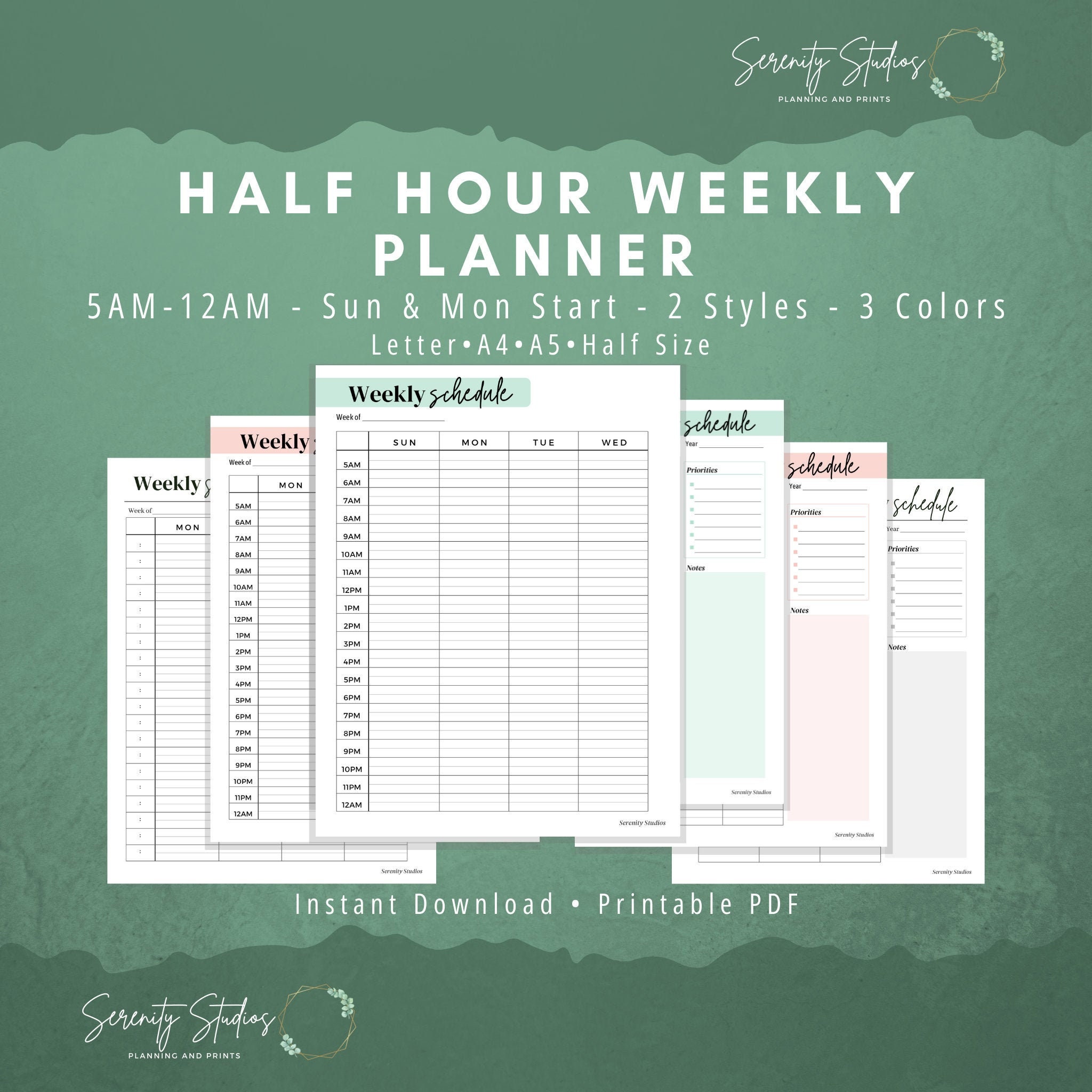 Half Hour Weekly Planner Printable, Weekly Schedule, 30 Minute Planner ...