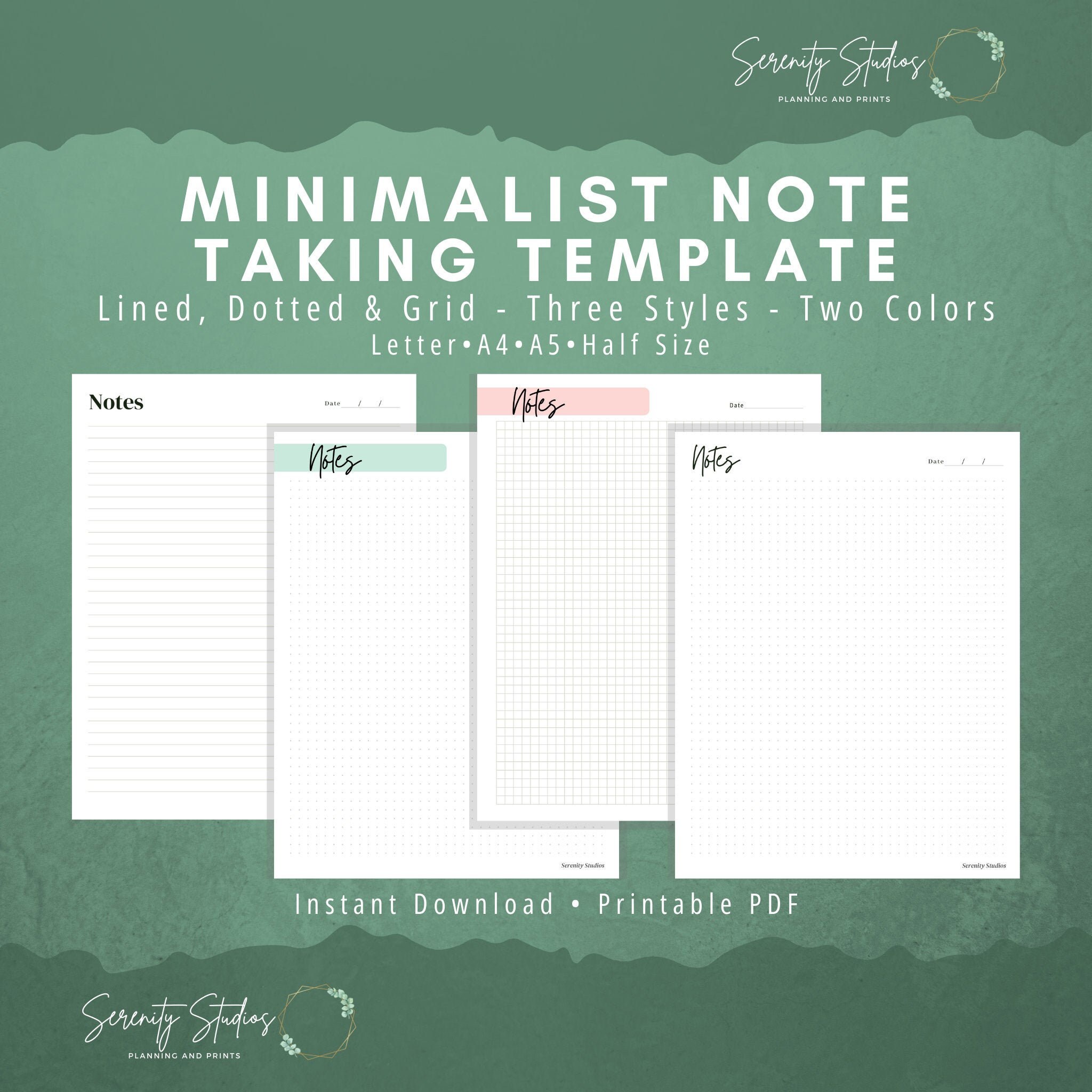 Minimalist Note Taking Template, Bullet Journal Inserts, Note Paper ...