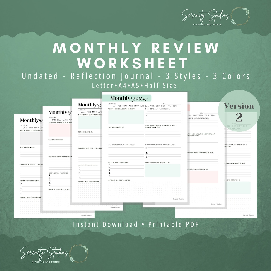 Monthly Review Worksheet Ver 2, Monthly Reflection, Gratitude Journal ...