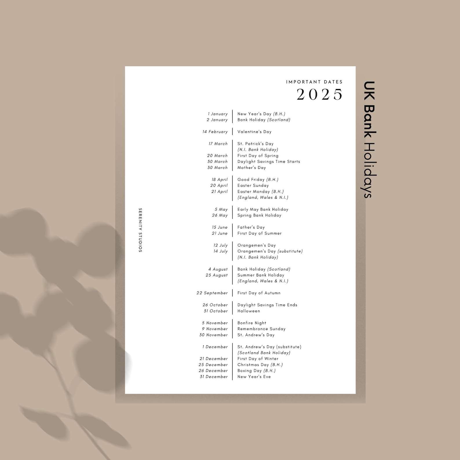 2025 Important Dates, List of Holidays, US Public Holidays, UK Bank ...