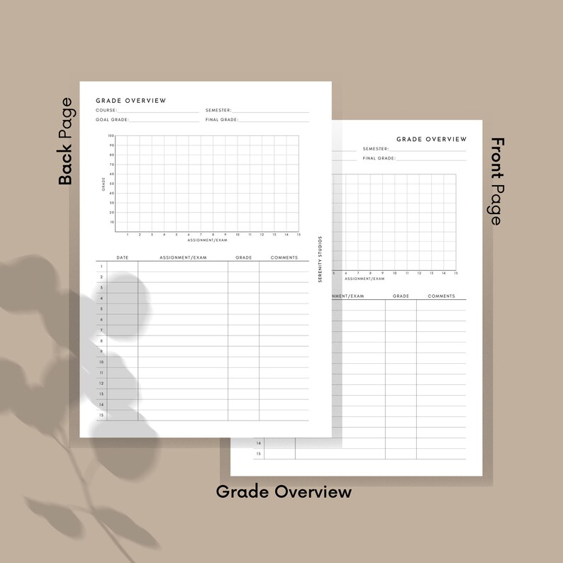 Grade Overview, Grade Tracker, College Student Planner Printable, Semester Planner, Study ...