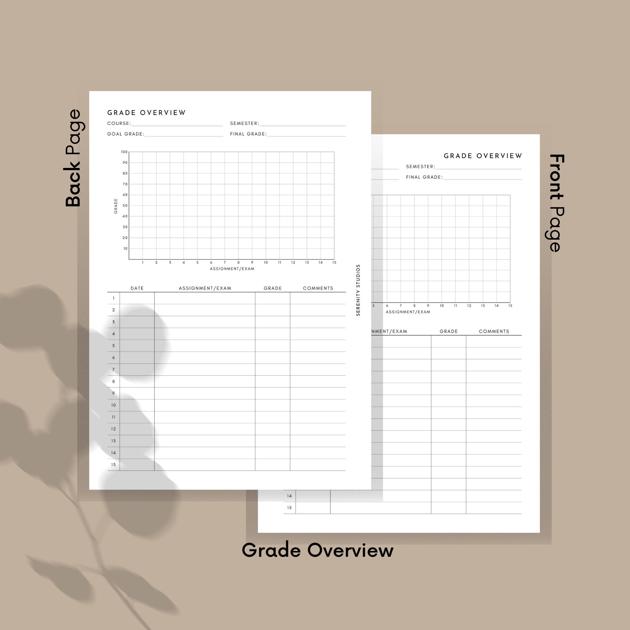 Grade Overview, Grade Tracker, College Student Planner Printable ...
