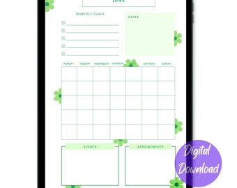 Purple Digital Planner, Monthly Calendar Printable Planner, Flower ...