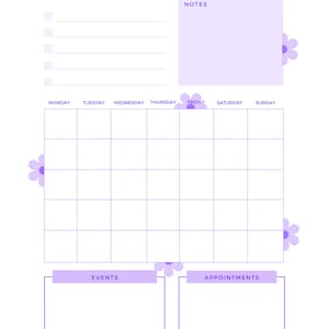 Purple Digital Planner, Monthly Calendar Printable Planner, Flower ...