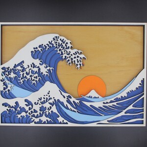 Great Wave 3D Wall Art – Laser Cut Ocean Wave Decor | Layered Plywood ...