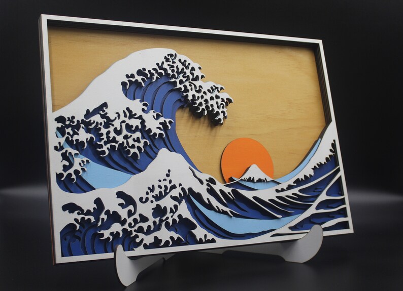 Great Wave 3D Wall Art – Laser Cut Ocean Wave Decor | Layered Plywood ...