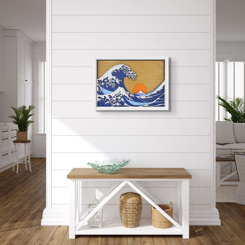 Great Wave 3D Wall Art – Laser Cut Ocean Wave Decor | Layered Plywood ...