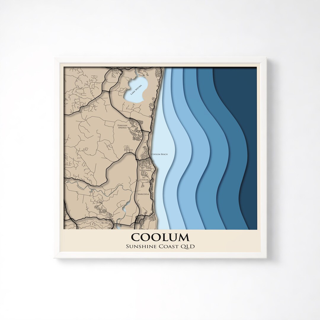 Coolum Coastal Relief Map Wall Art | 3D Layered Bathymetric Map ...
