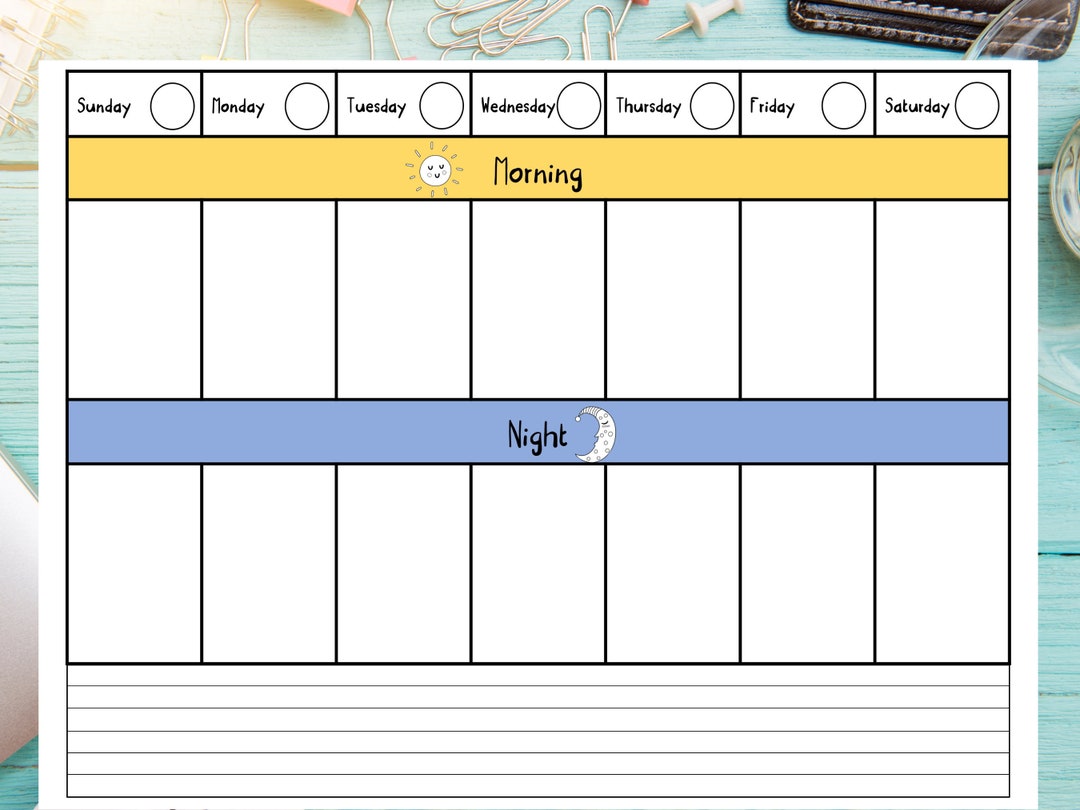 Printable 7 Day Weekly Planner, Kids Sun and Moon Planner, Morning and ...