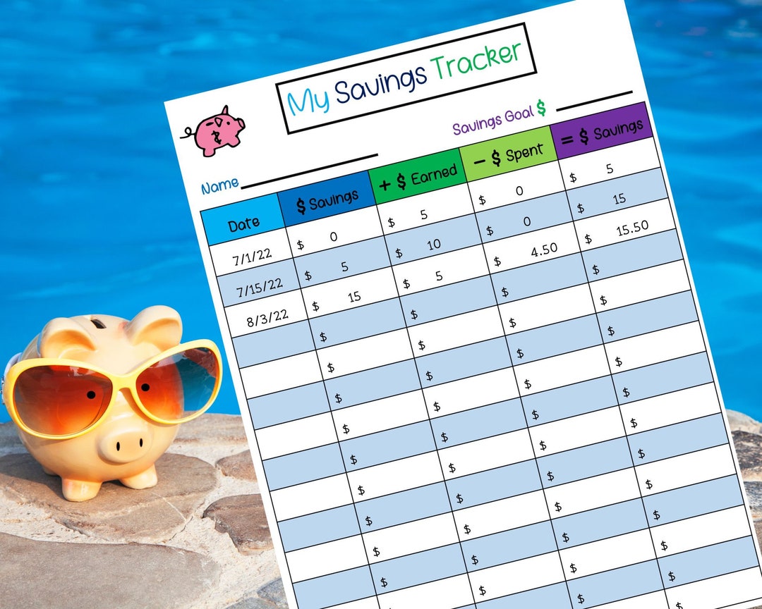 Printable Kids Savings Tracker, Spending and Savings, Finance, Goals ...