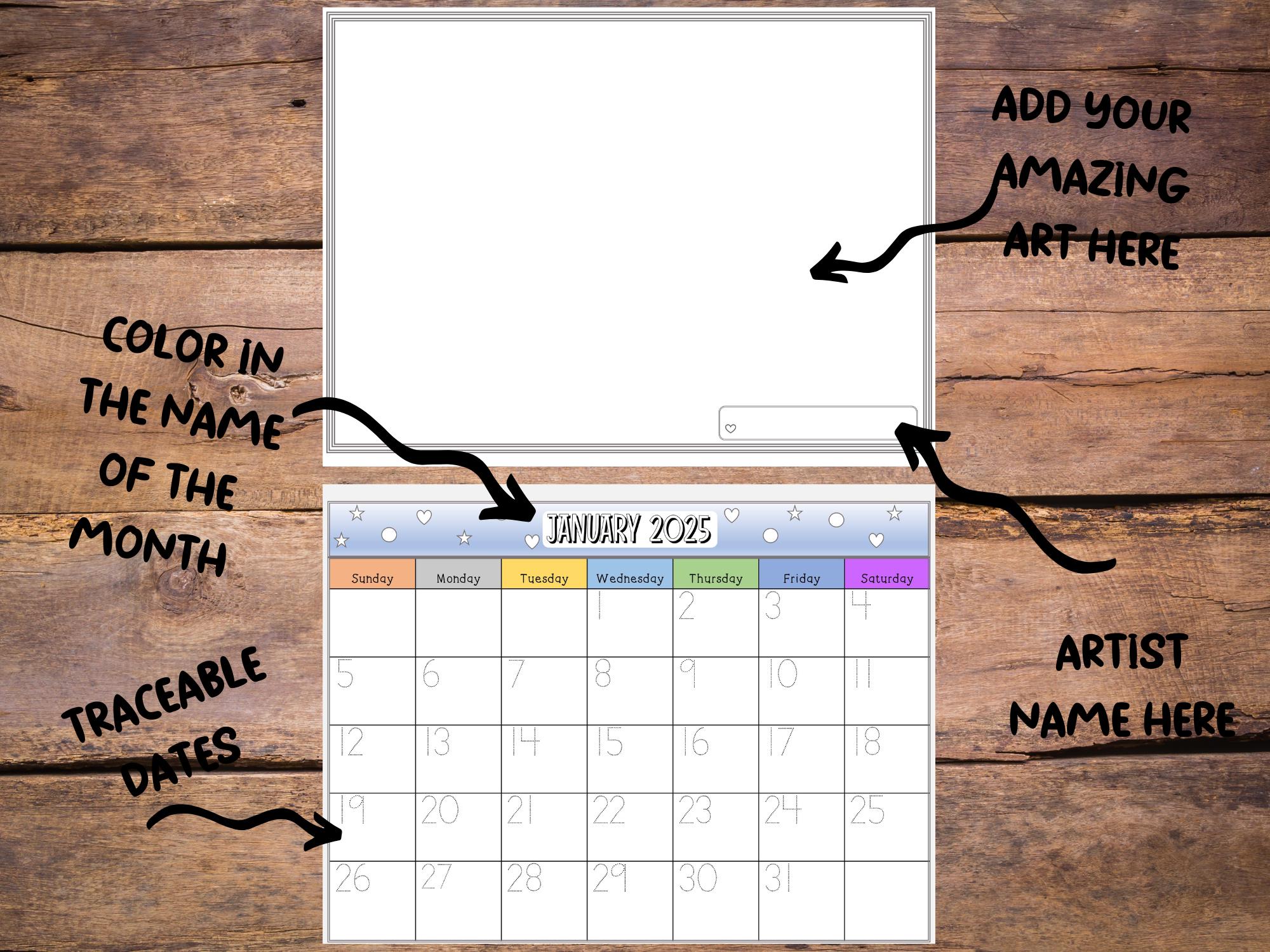 Printable Create Your Own 2025 Calendar, Traceable, Draw Your Own, Kids ...