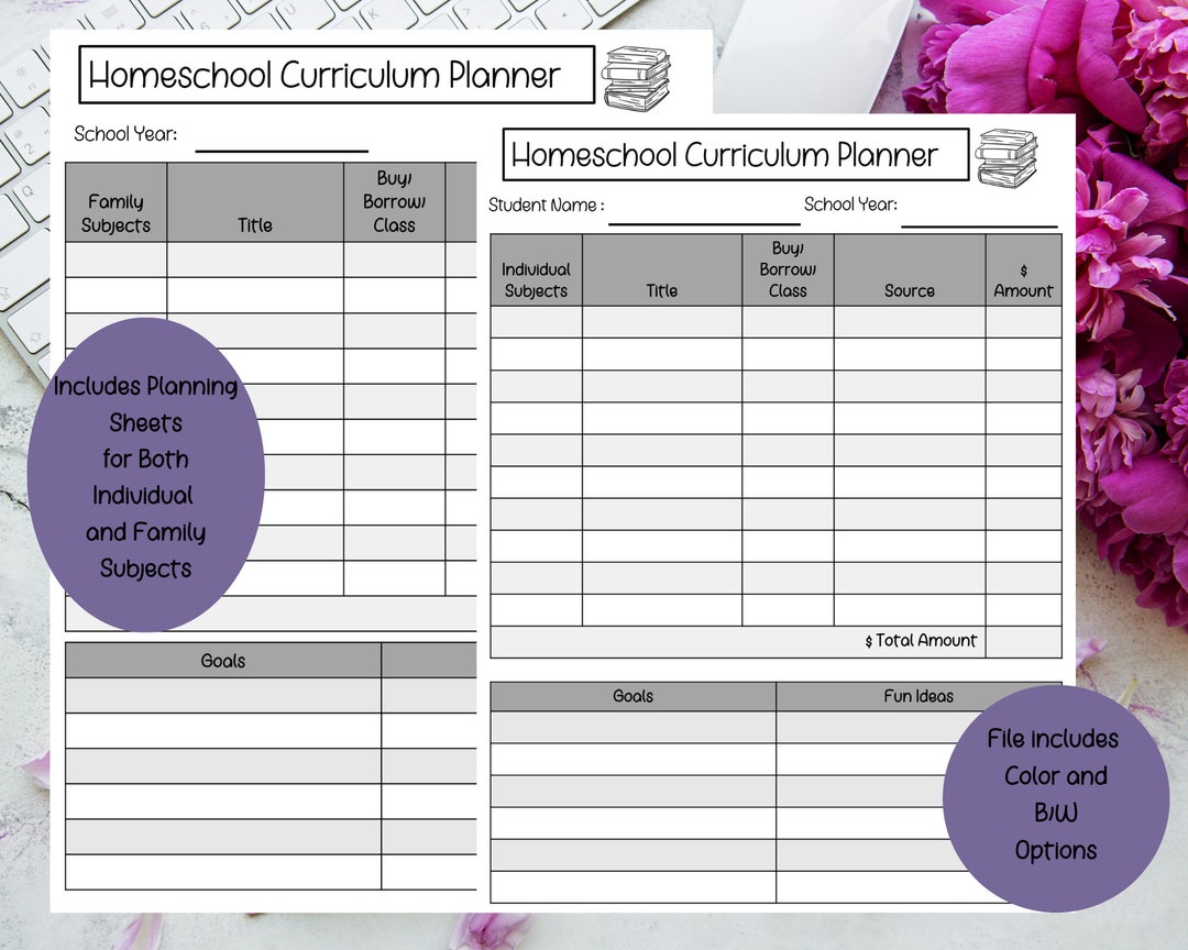 Printable Daily Homeschool Curriculum Planning Worksheets, Homeschool ...