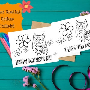 Printable Color Your Own Mothers Day Card, Mom and Baby Owl, Color Your ...