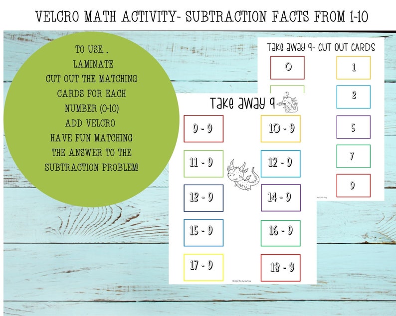 Printable Subtraction Velcro Memory Activity Dragon Theme - Etsy