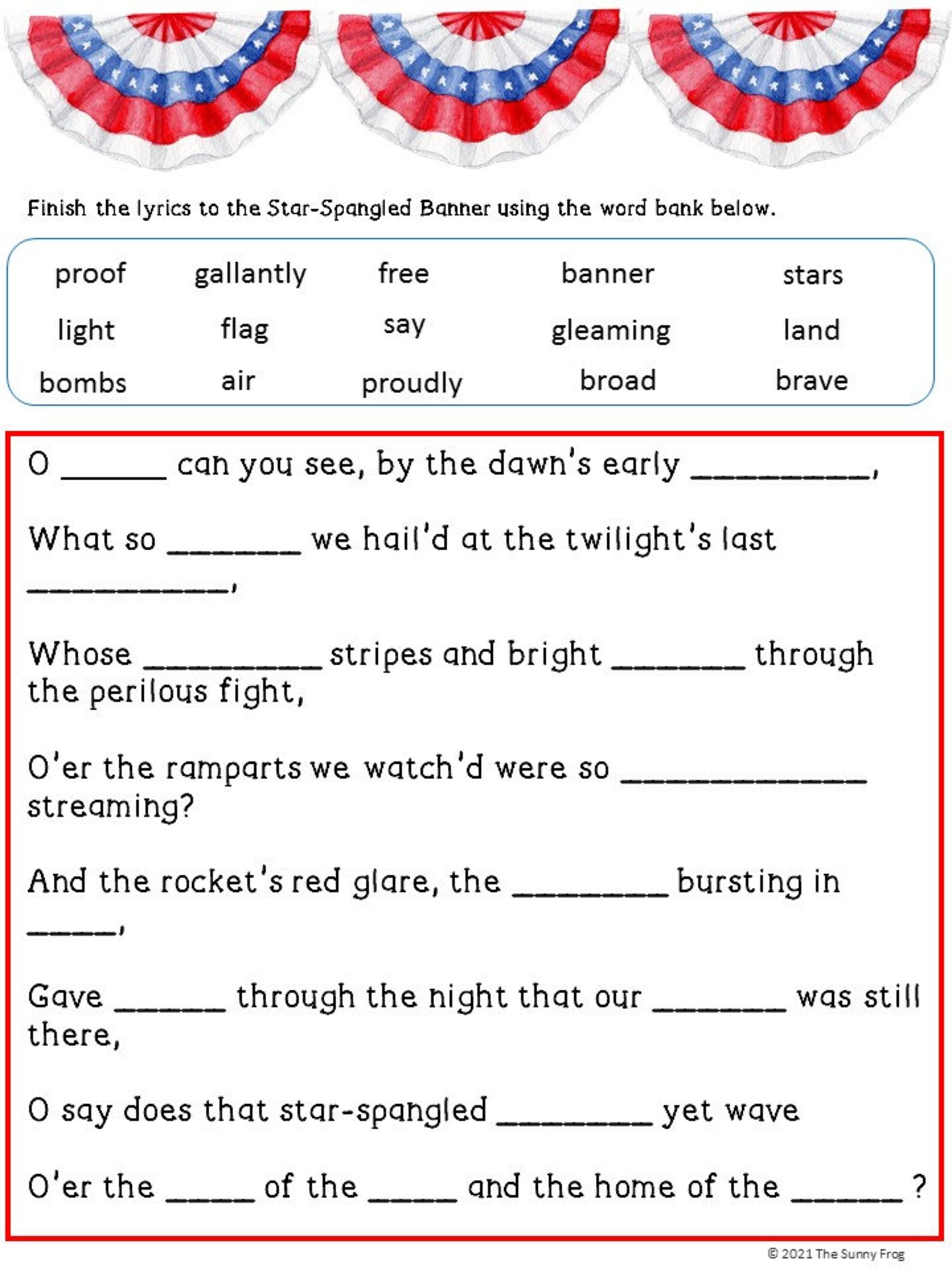 Printable National Anthem Worksheets and Activities, Star Spangled ...