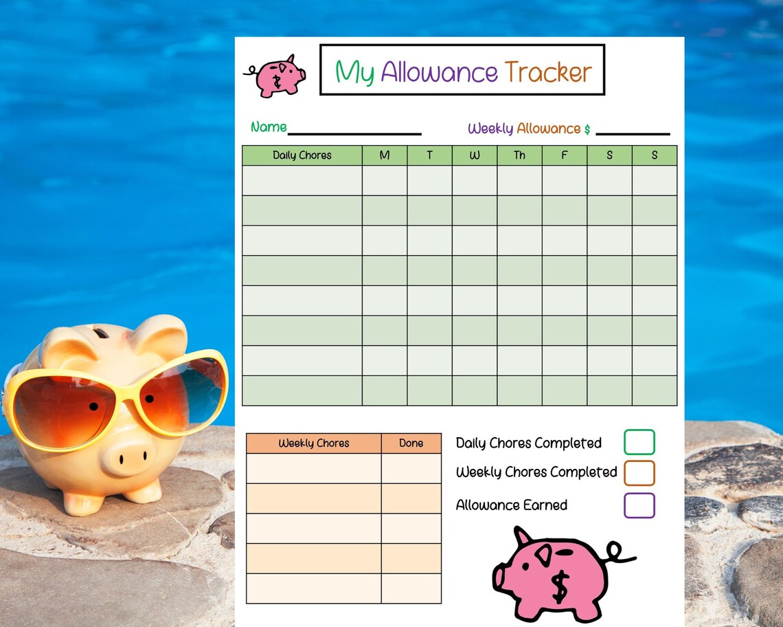 Printable Allowance and Savings Tracker for Kids, Spending and Savings ...